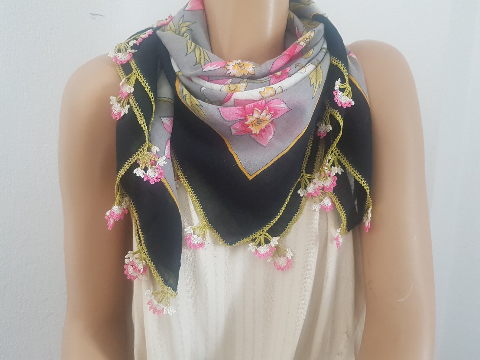 Turkish Headscarf Pink Flower Oya - Etsy