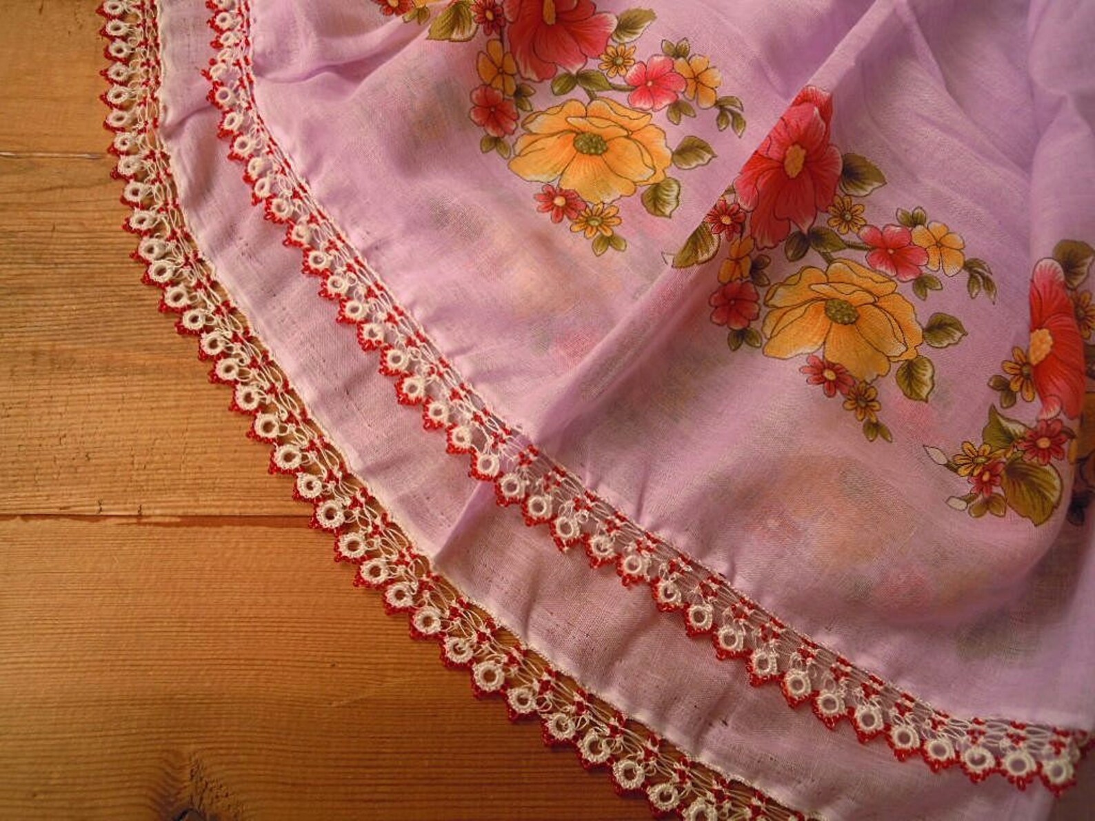 Lilac Scarf With Red Beaded Trim - Etsy