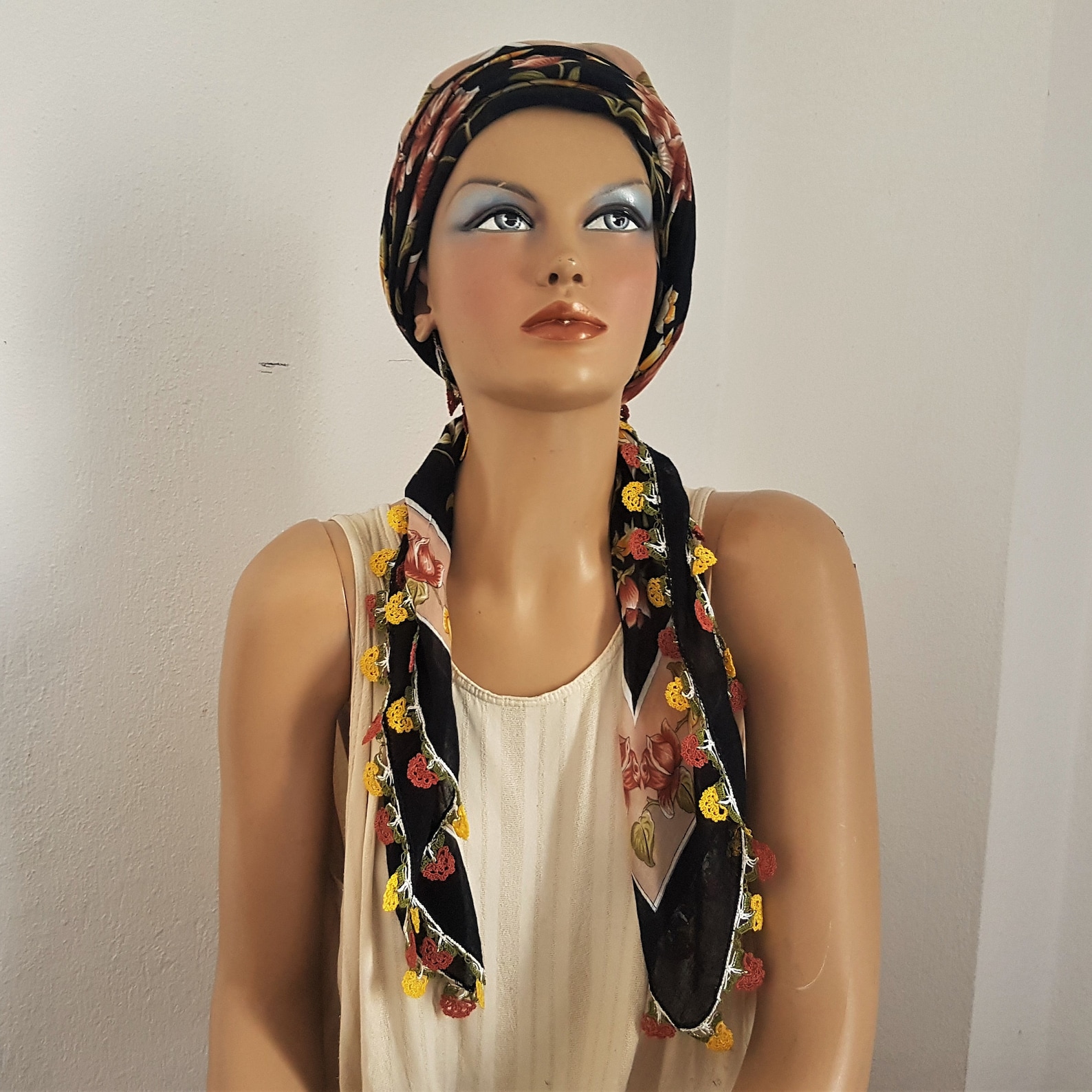 Cotton Turkish Scarf With Crochet Flower Trim Bohemian - Etsy