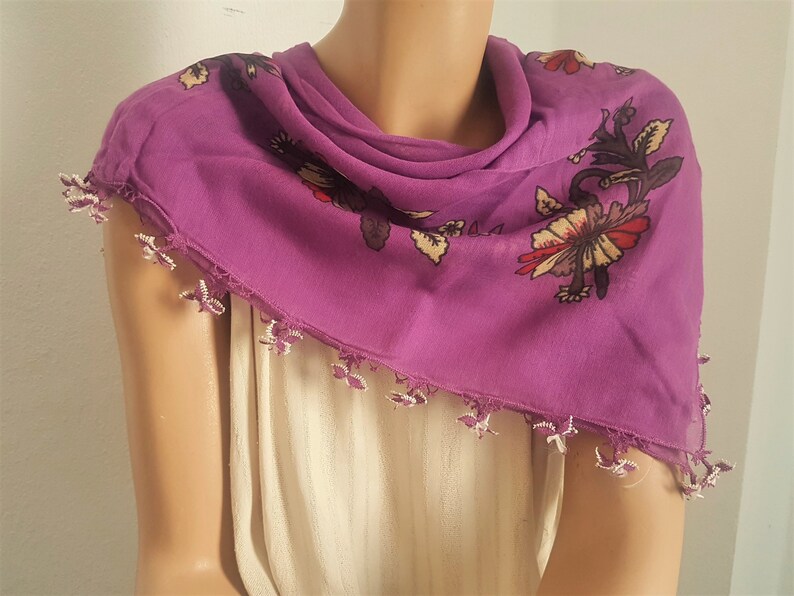 Traditional turkish headscarf violet block printed vintage | Etsy