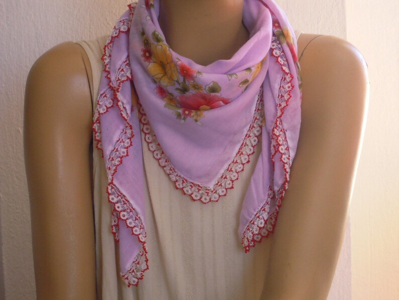 Lilac Scarf With Red Beaded Trim - Etsy