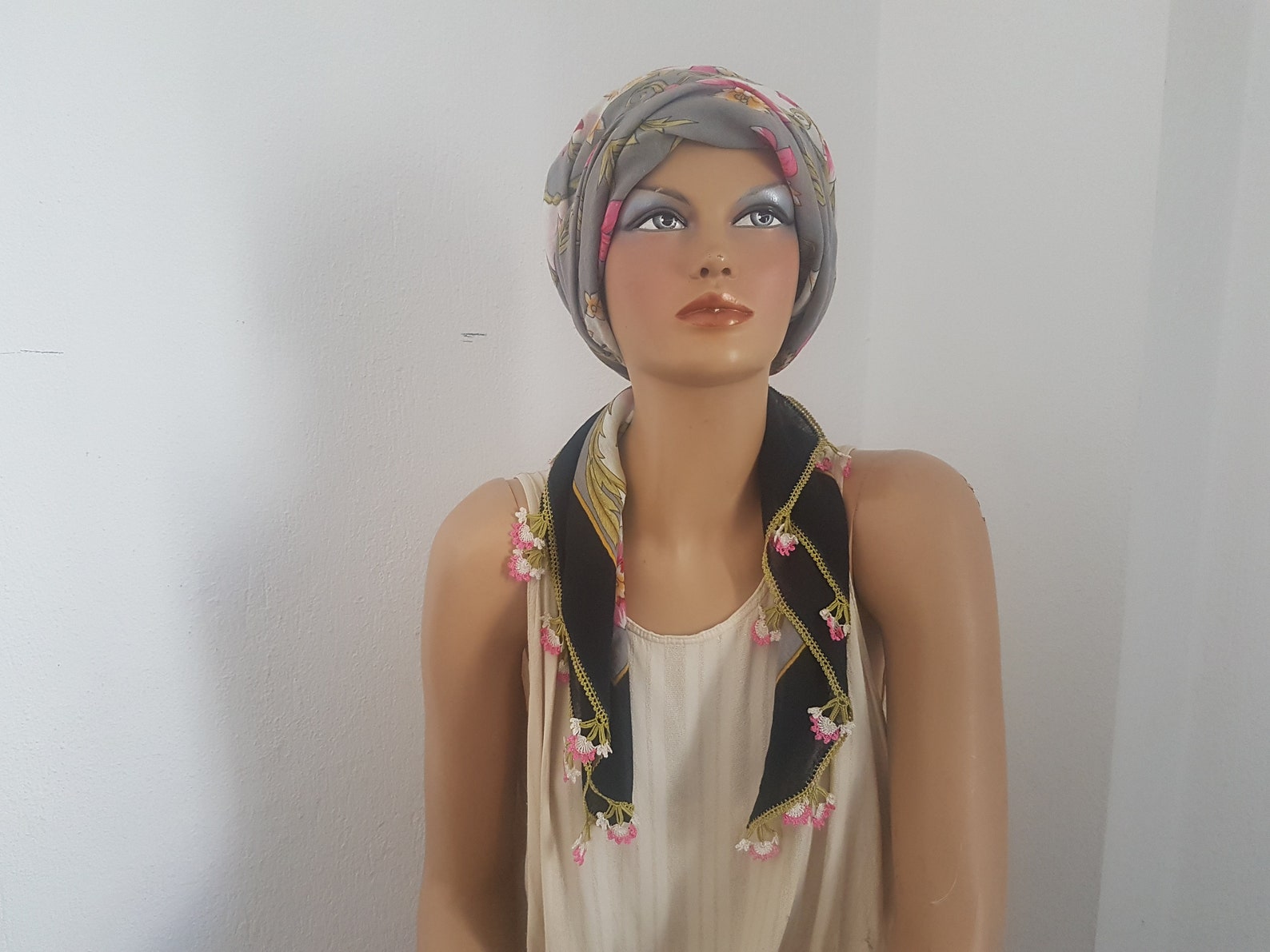 Turkish Headscarf Pink Flower Oya - Etsy