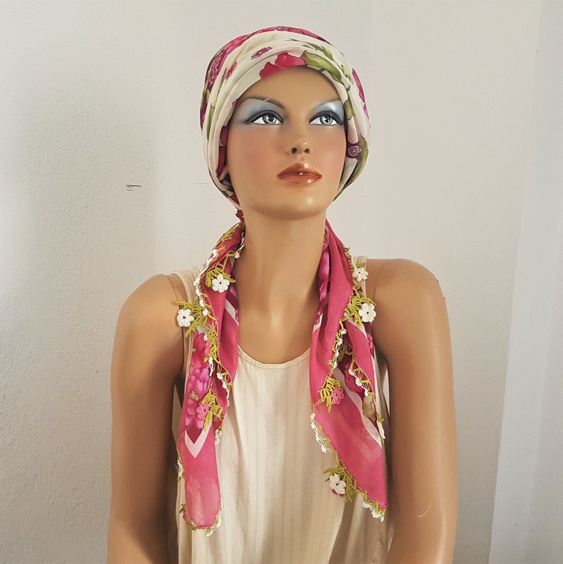 Pink Headscarf Oya Scarf Turkish Flower Trim - Etsy