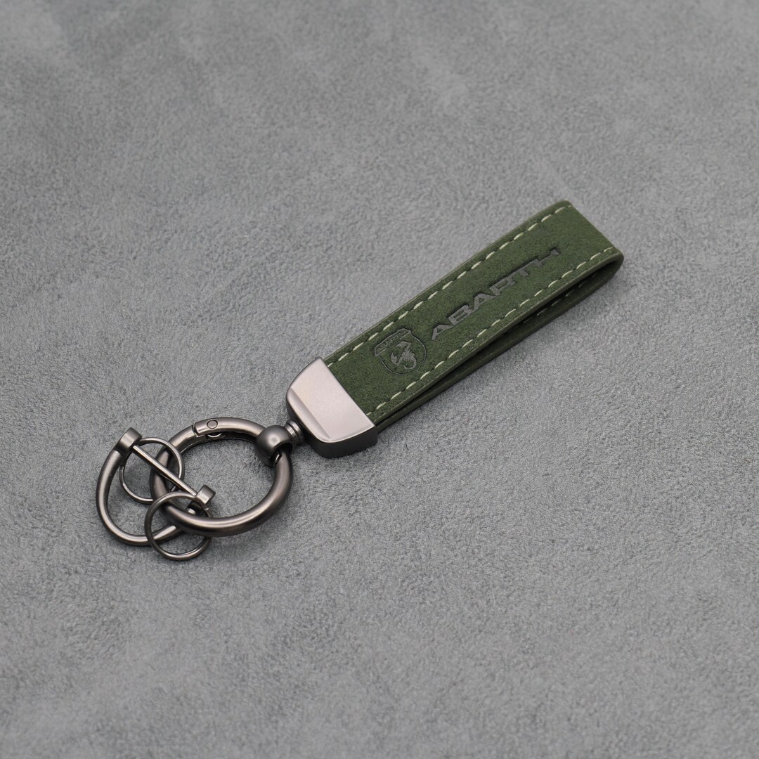 Fiat Abarth Dark Green Suede Key Ring Chain Alcantara Stitched 500 595 ...