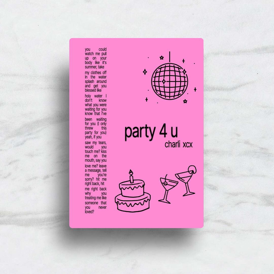 Party 4 U Poster | Charli XCX Lyric Art Print | Brat Font Typography ...