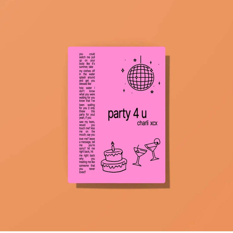 Party 4 U Poster | Charli XCX Lyric Art Print | Brat Font Typography ...