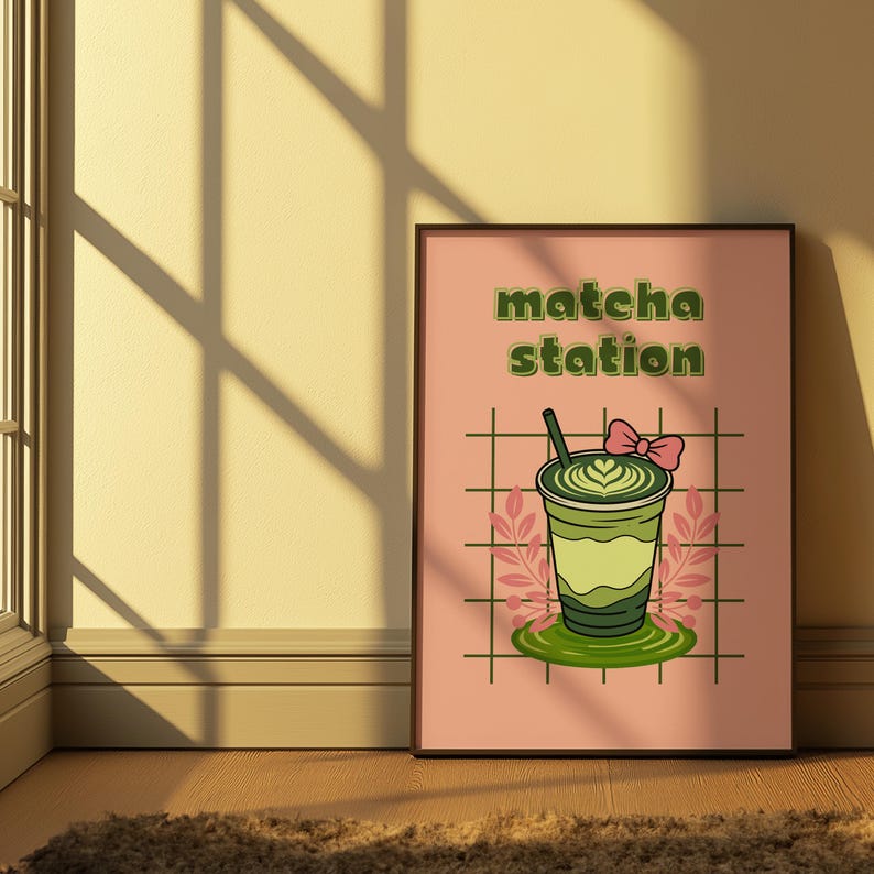 Cute Matcha Station Sign | Kawaii Matcha Art Print | Aesthetic Matcha ...