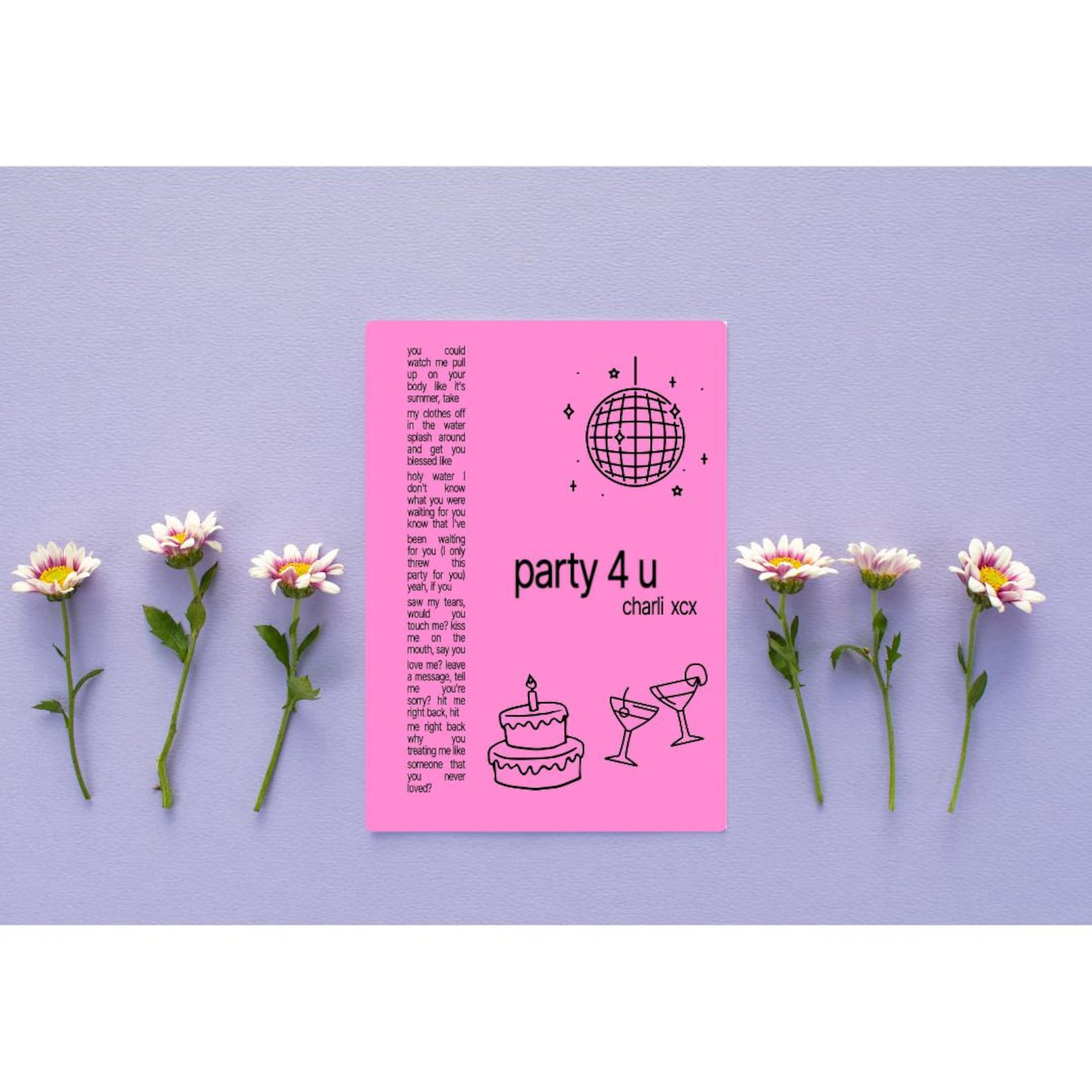 Party 4 U Poster | Charli XCX Lyric Art Print | Brat Font Typography ...
