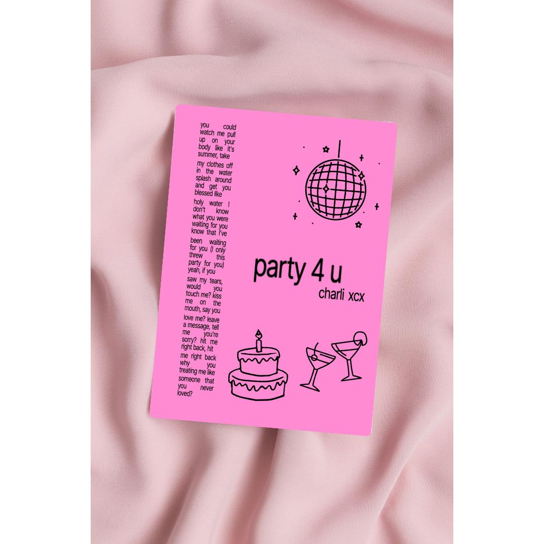 Party 4 U Poster | Charli XCX Lyric Art Print | Brat Font Typography ...