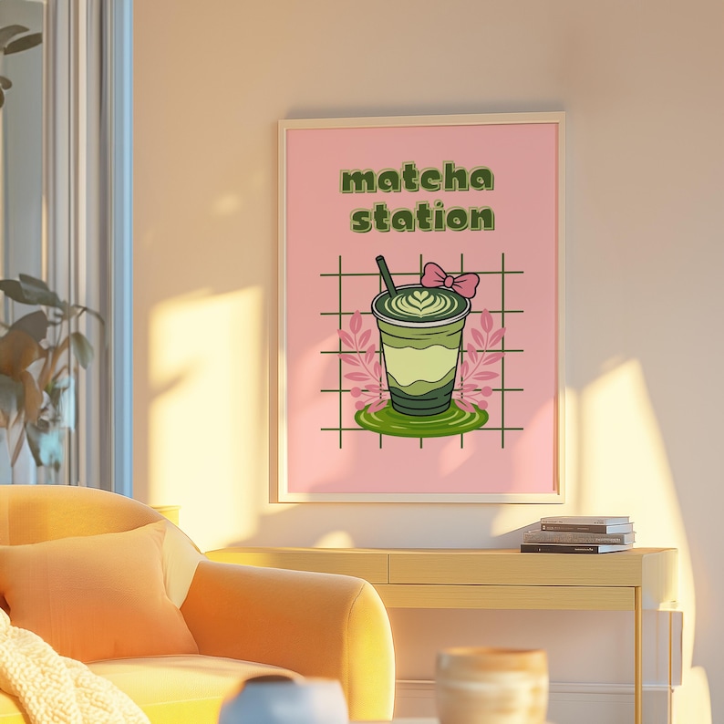 Cute Matcha Station Sign | Kawaii Matcha Art Print | Aesthetic Matcha ...