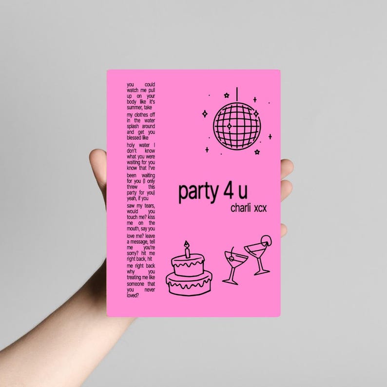 Party 4 U Poster | Charli XCX Lyric Art Print | Brat Font Typography ...