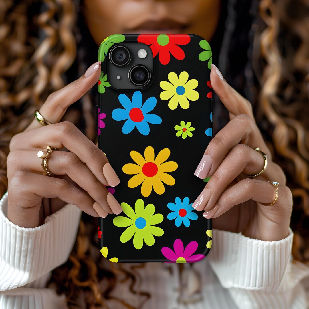 Retro Floral Phone Case, Colorful Daisies Vintage Style Case, iPhone 16 ...