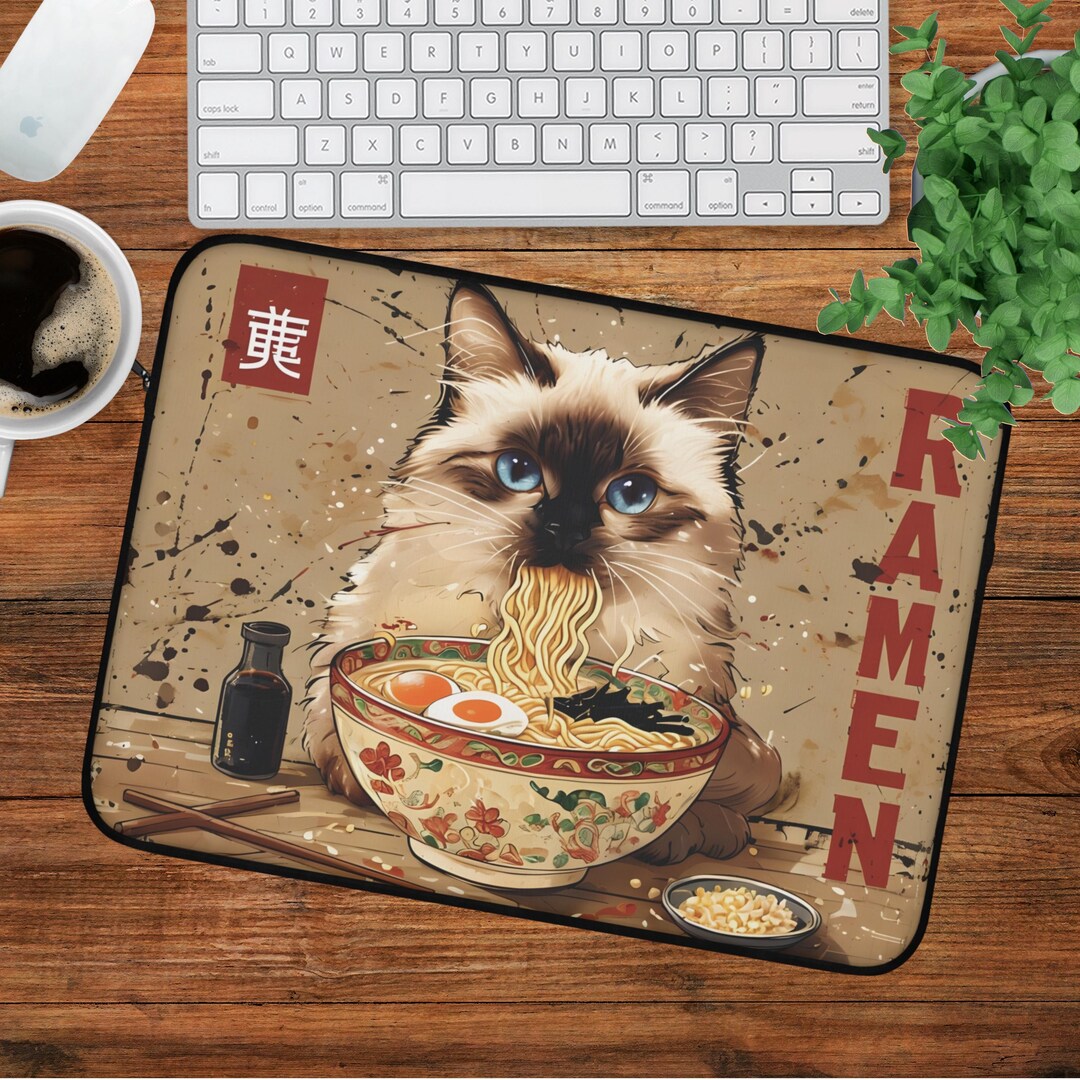 Quirky Cat Ramen Laptop Sleeve, Cat Lover Gift, Laptop Bag, MacBook ...