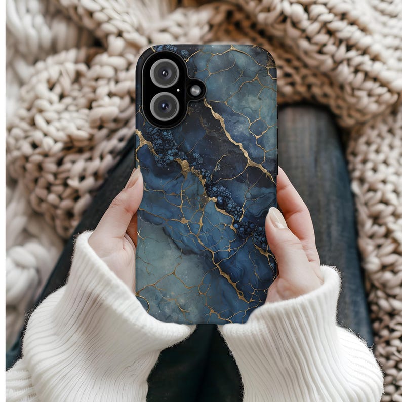 Blue Marble Phone Case, Gold Foil Geode, Cute Aesthetic, iPhone 16 15 ...