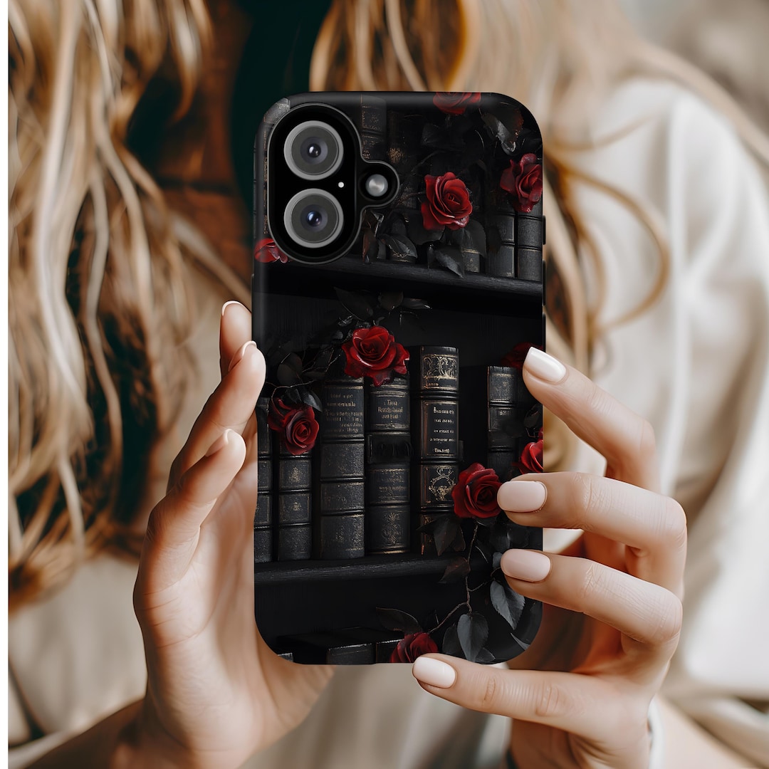 Dark Rose Phone Case, Aesthetic Dark Academia, Goth Bookish Phone Case ...