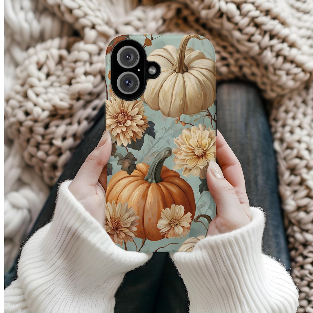 Vintage Autumn Pumpkin Phone Case, Fall Floral Aesthetic iPhone 17 16 ...