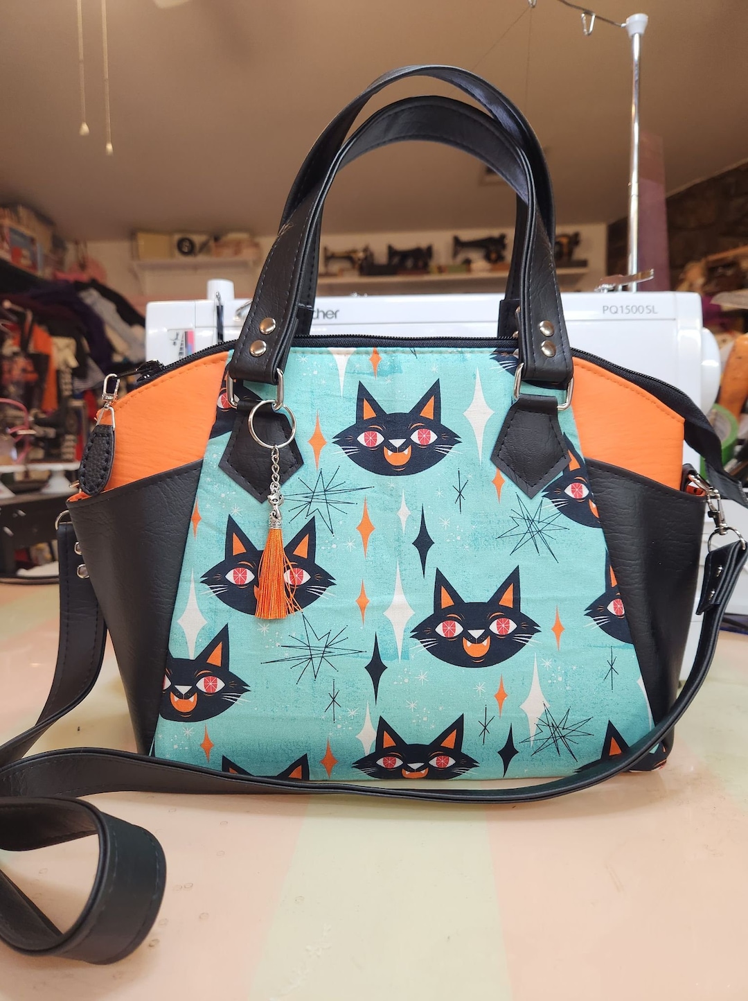 Atomic Black Cat, Spooky, Halloween, Purse, Shoulder Bag, Custom ...