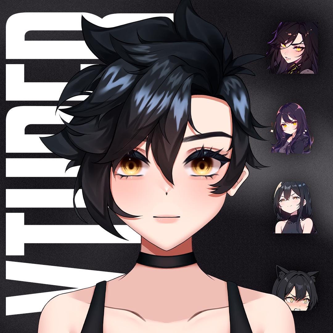 Goth Vtuber Model: Ready-to-stream Avatar With Emotes & Overlays - Etsy