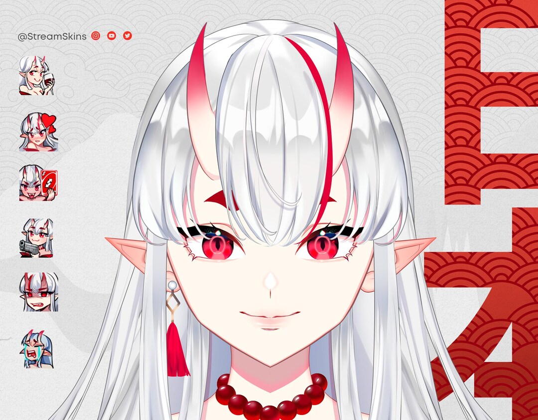 Oni Vtuber Model: Live 2D Ready-to-stream Avatar With Emotes & Overlays ...