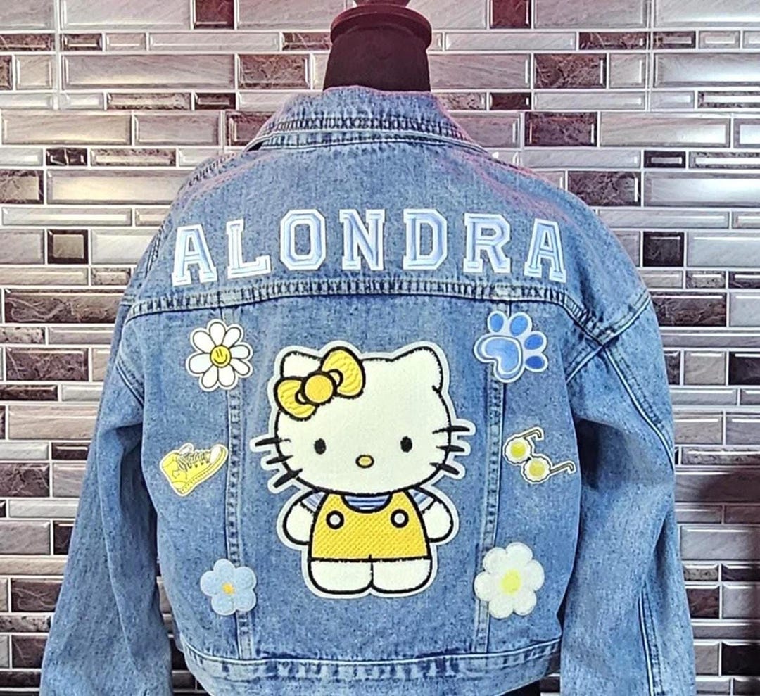 Hello Kitty Custom Denim Jacket: Kawaii Sewn Patches, Personalized Gift ...