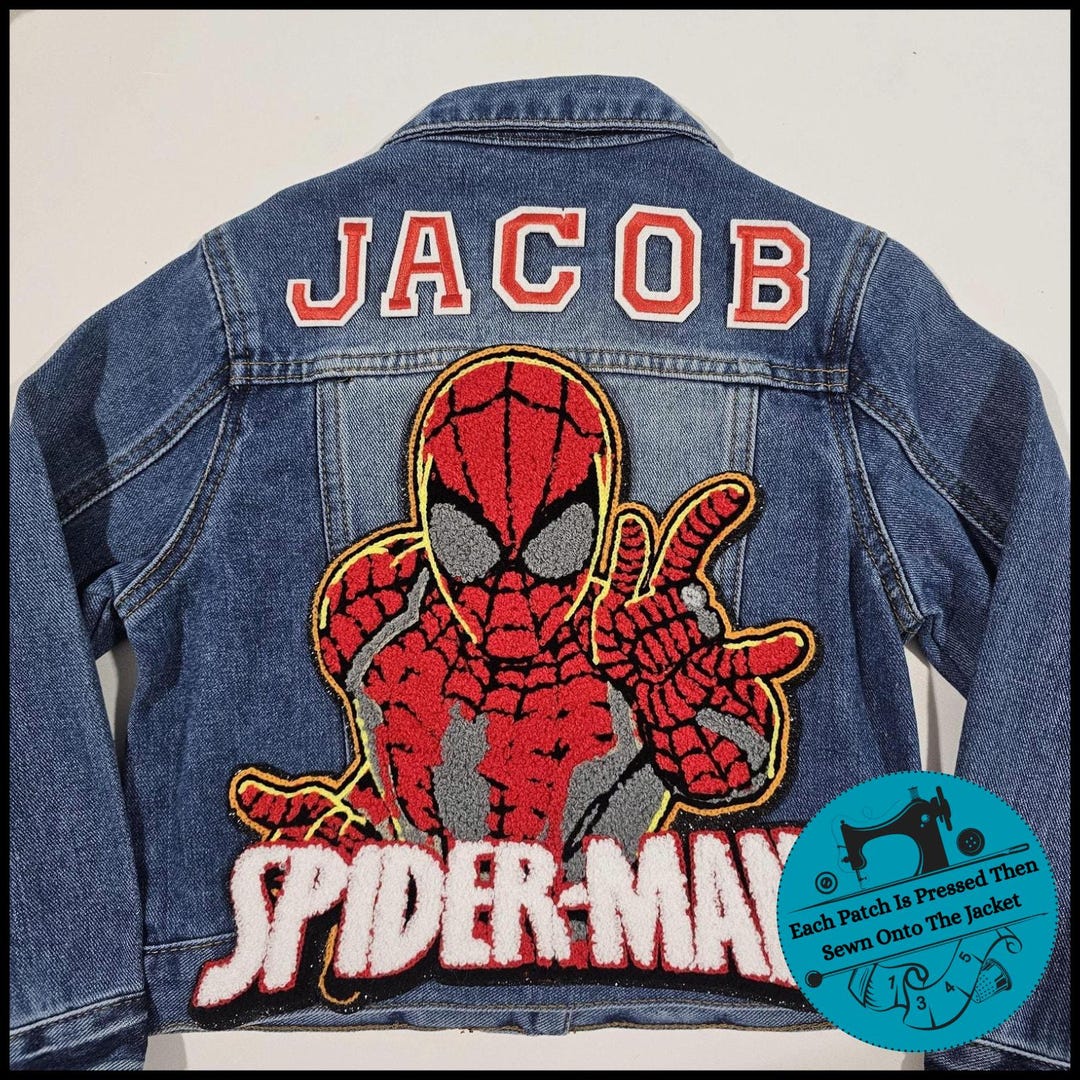 Spidey Adventure Denim Jacket: Custom Name Superhero Gift - Etsy