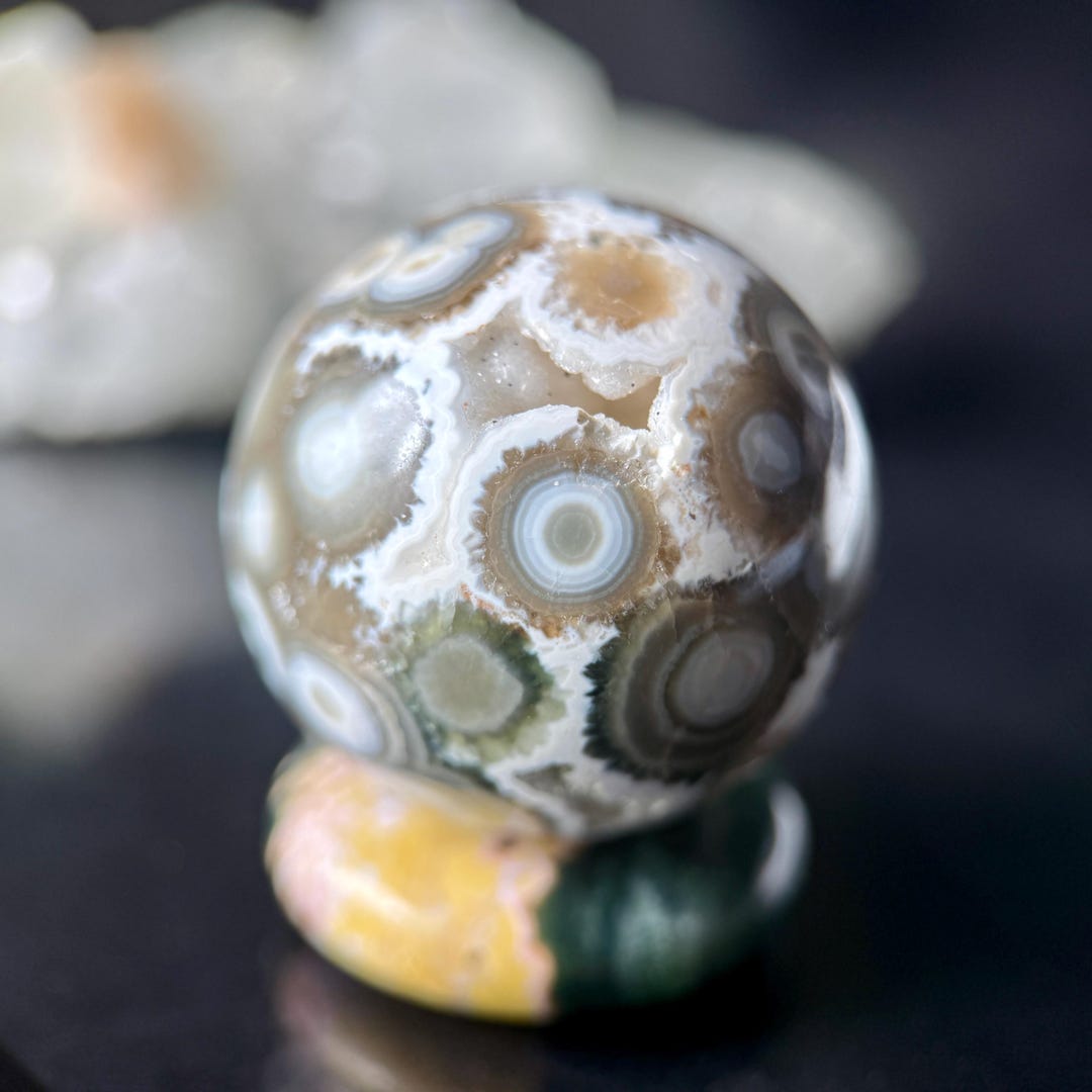 Old Vein Ocean Jasper Sphere, 35mm,orbicular Ocean Jasper Pocket Stone ...