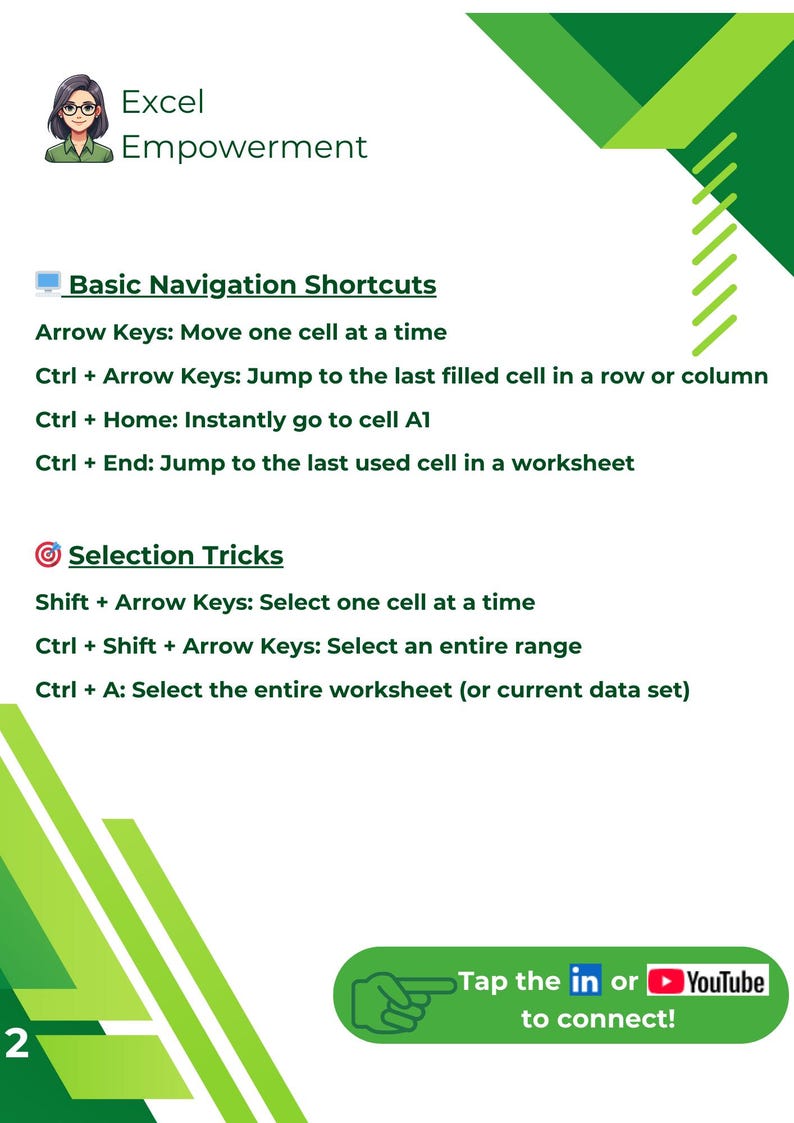 Free Excel Keyboard Shortcuts Guide - Etsy
