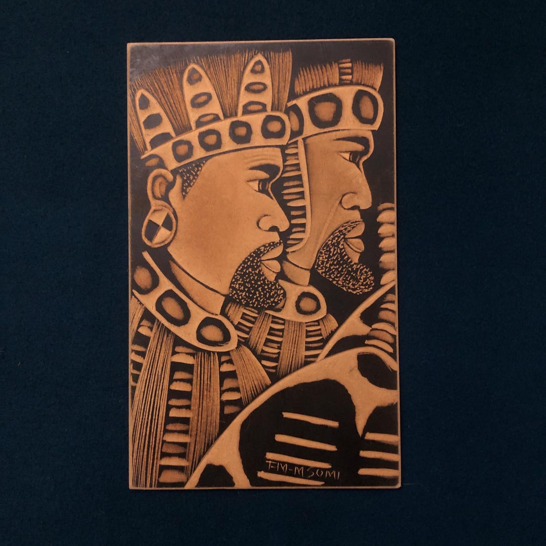 Vintage African Pyrography Burned Wood Carved Painting Folk Art ...