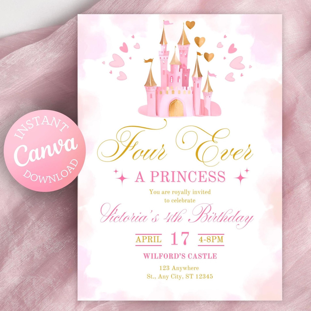 Four Ever A Princess Birthday Invitation, 4 Ever a Princess Invite ...