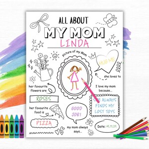 All About My Mom Worksheet | Mother's Day Coloring Page | All About My ...