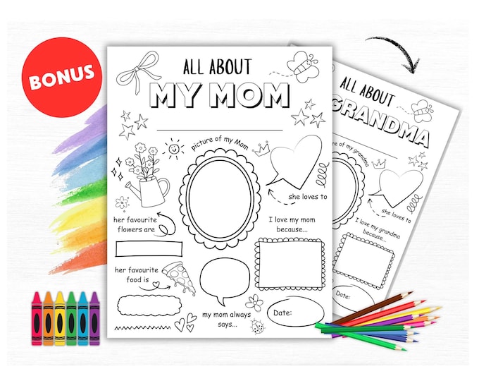 Mother's Day Coloring Pages, All About My Mom Printable, Gift for Mom ...