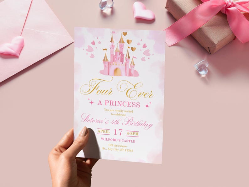 Four Ever A Princess Birthday Invitation, 4 Ever a Princess Invite ...