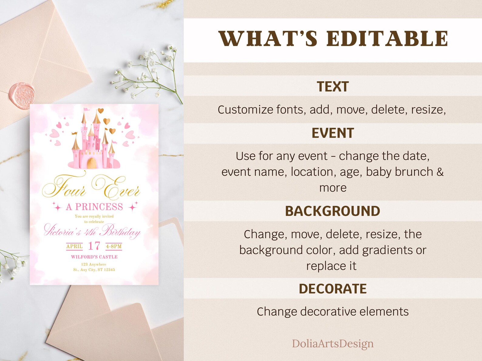 Four Ever A Princess Birthday Invitation, 4 Ever a Princess Invite ...