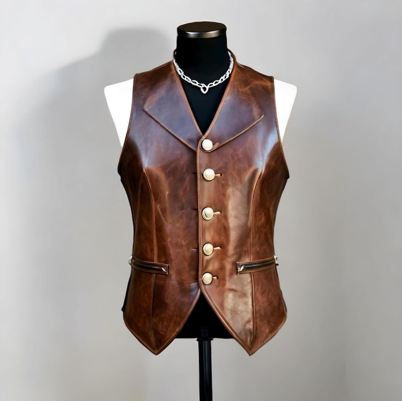 Handcrafted Brown Leather Vest – Genuine Cowhide Equestrian Waistcoat ...