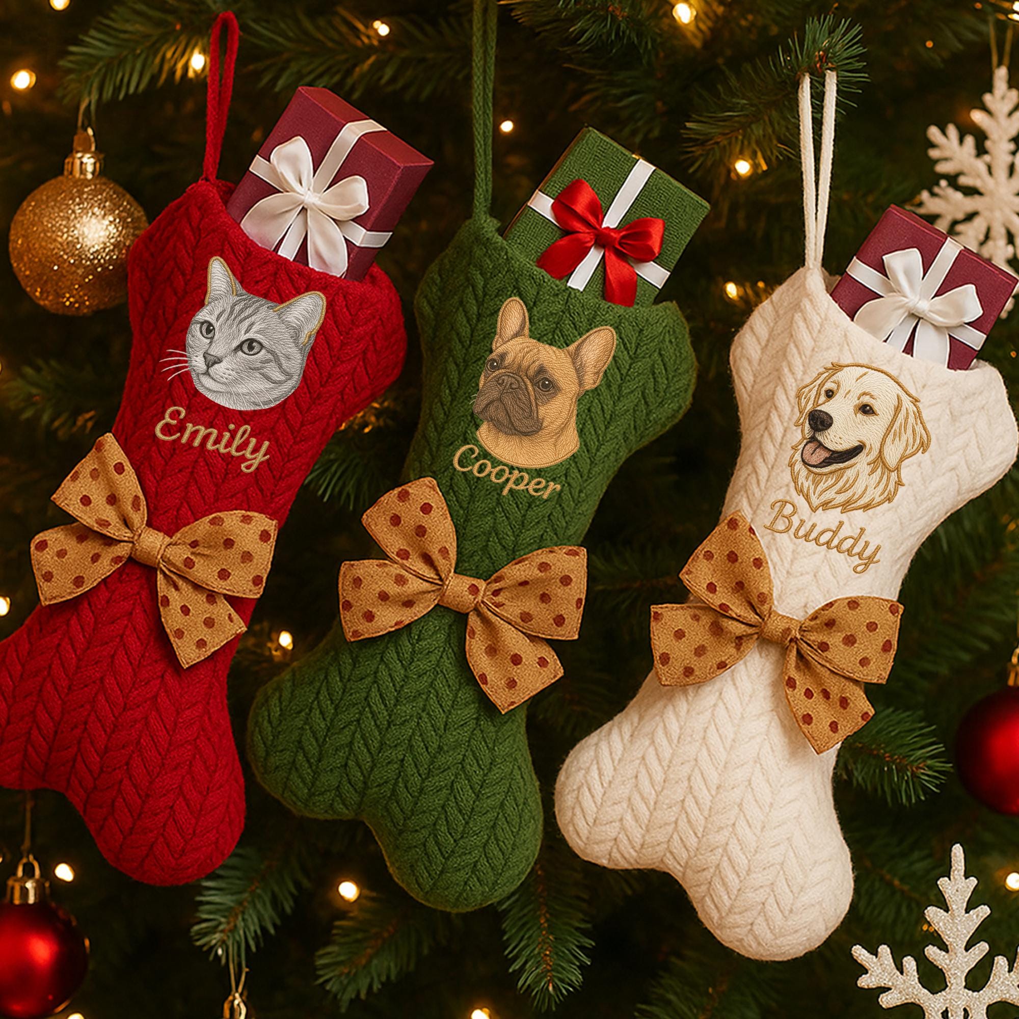 Personalized Pet Portrait Christmas Stocking | Custom Dog Bone Knit ...