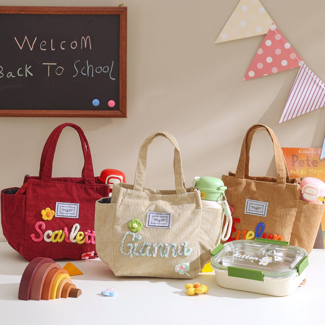 Personalized Kids Lunch Bag With Name | Double Pocket Large Capacity ...