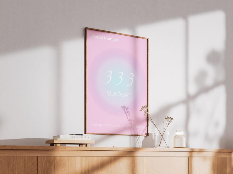 333 Angel Number Wall Art, Aura Gradient Support Poster (digital ...