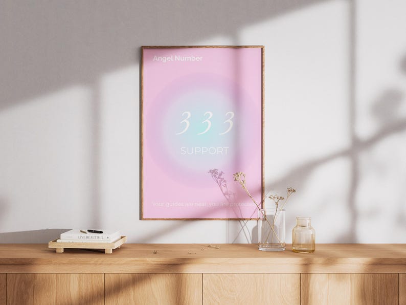 333 Angel Number Wall Art, Aura Gradient Support Poster (digital ...