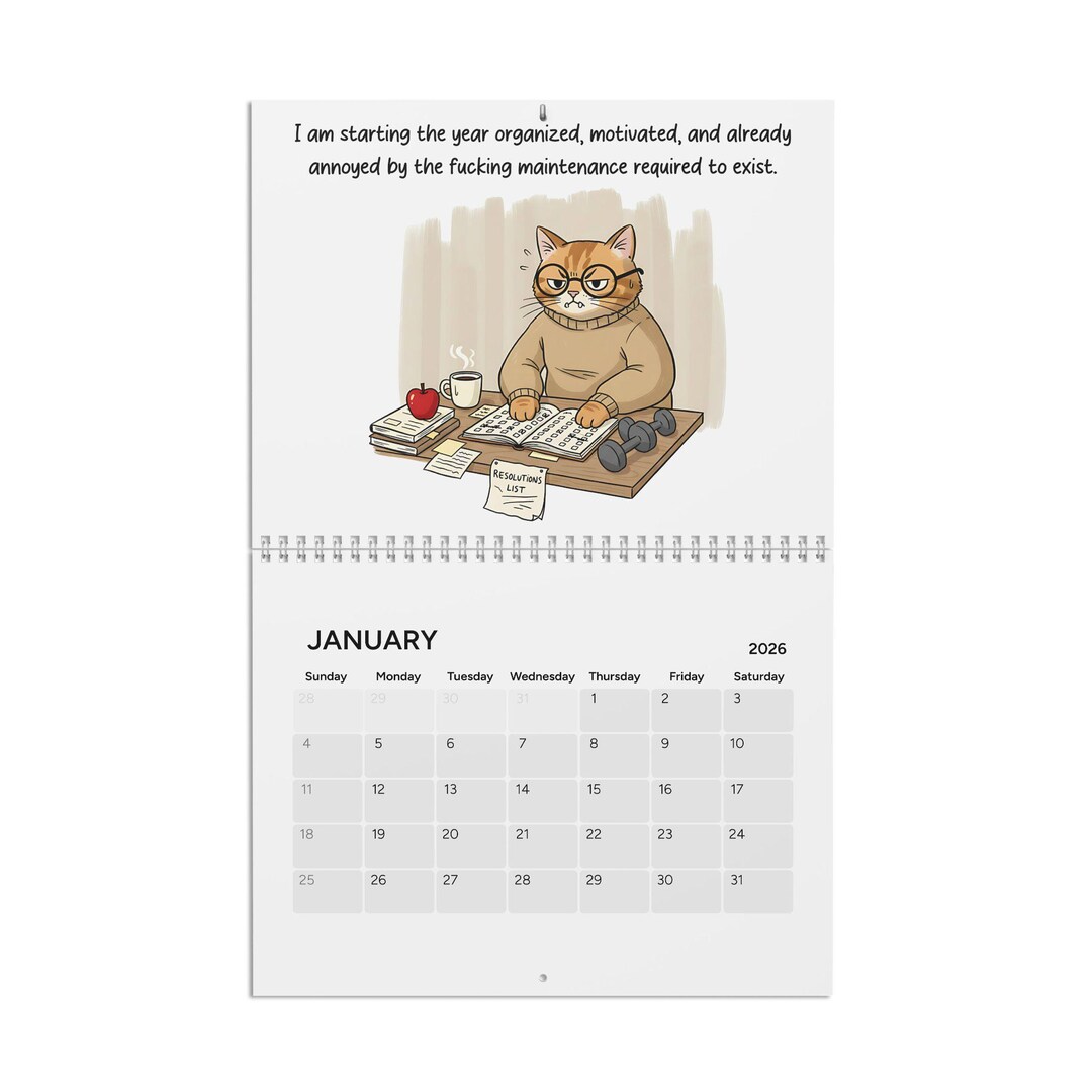 2026 Cat Wall Calendar, Funny Cat Calendar, Illustrated Cat Art 12 ...