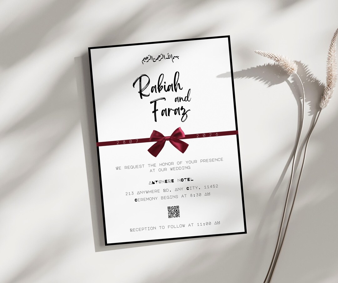 Minimalist Islamic Wedding Invitation: Red Knot, Elegant Walima (canva ...
