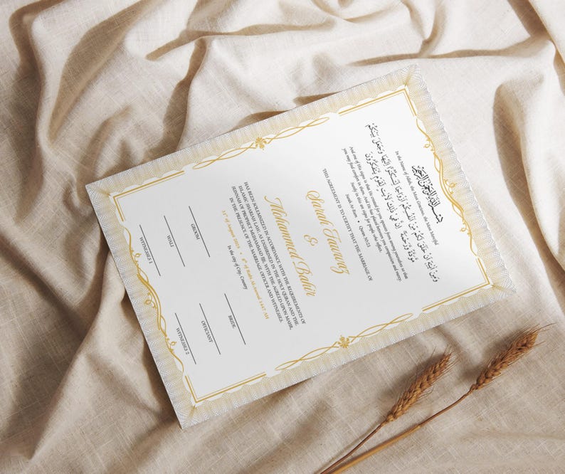 Elegant Gold Frame Nikah Contract Template: Digital Islamic Marriage ...