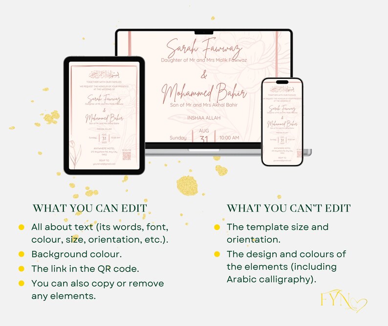 Muslim Wedding Invitation Template, Simple Rose Gold Walima Cards ...