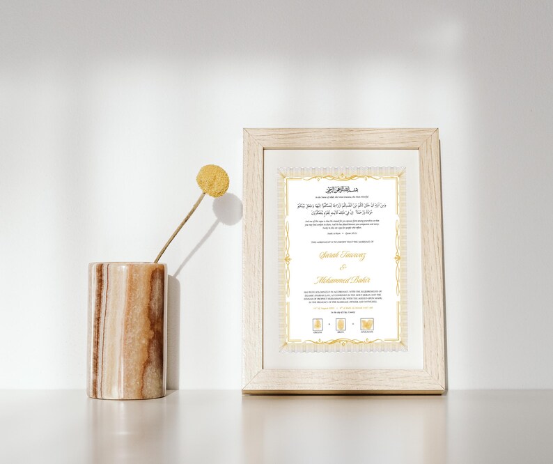 Elegant Gold Frame Nikah Contract Template: Digital Islamic Marriage ...