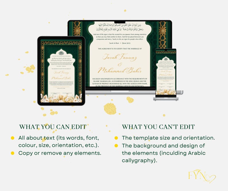 Dark Green Islamic Marriage Certificate Template: Editable Nikah ...