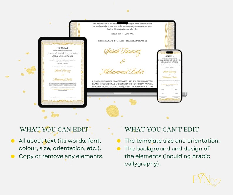 Elegant Gold Frame Nikah Contract Template: Digital Islamic Marriage ...