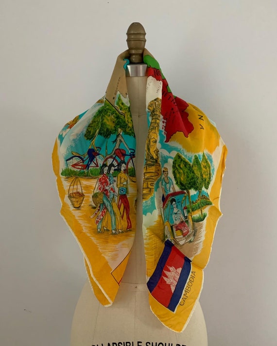 Vintage Silk Southeast Asian countries scarf handkerc… - Gem