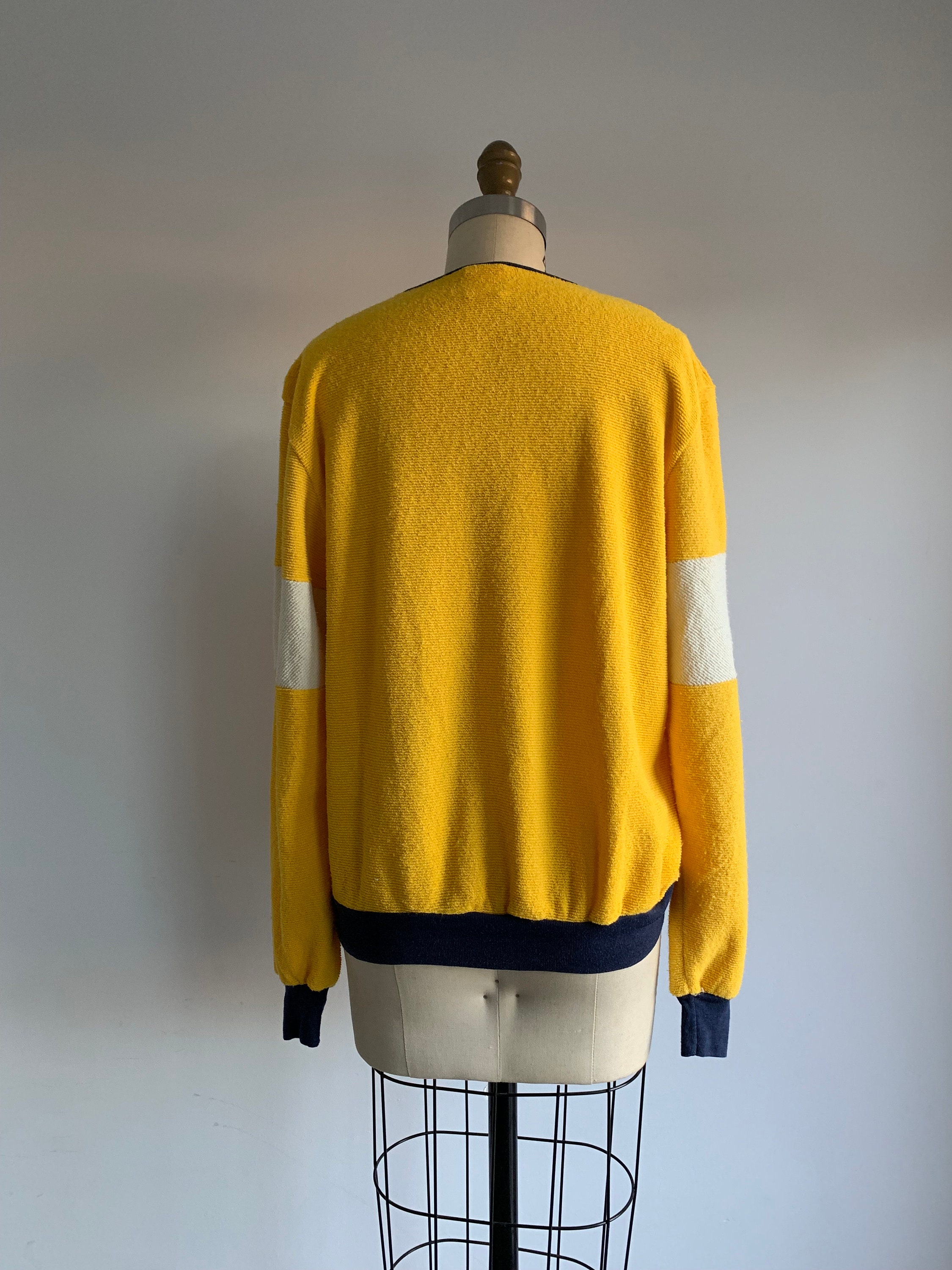 Vintage Mens Colorblock Yellow and Navy Sweatshirt - Etsy