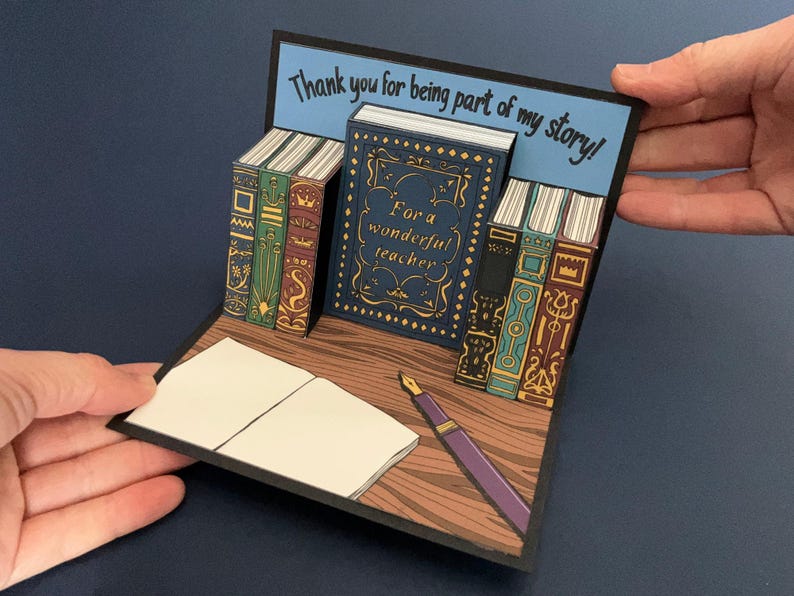 Book Lover Teacher Thank You Pop-up Card - DIY Printable Template (PDF ...