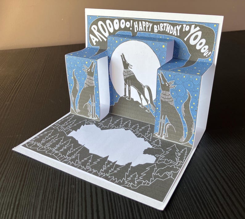 Howling Wolves Pop-up Birthday Card: DIY Template (printable PDF Card ...