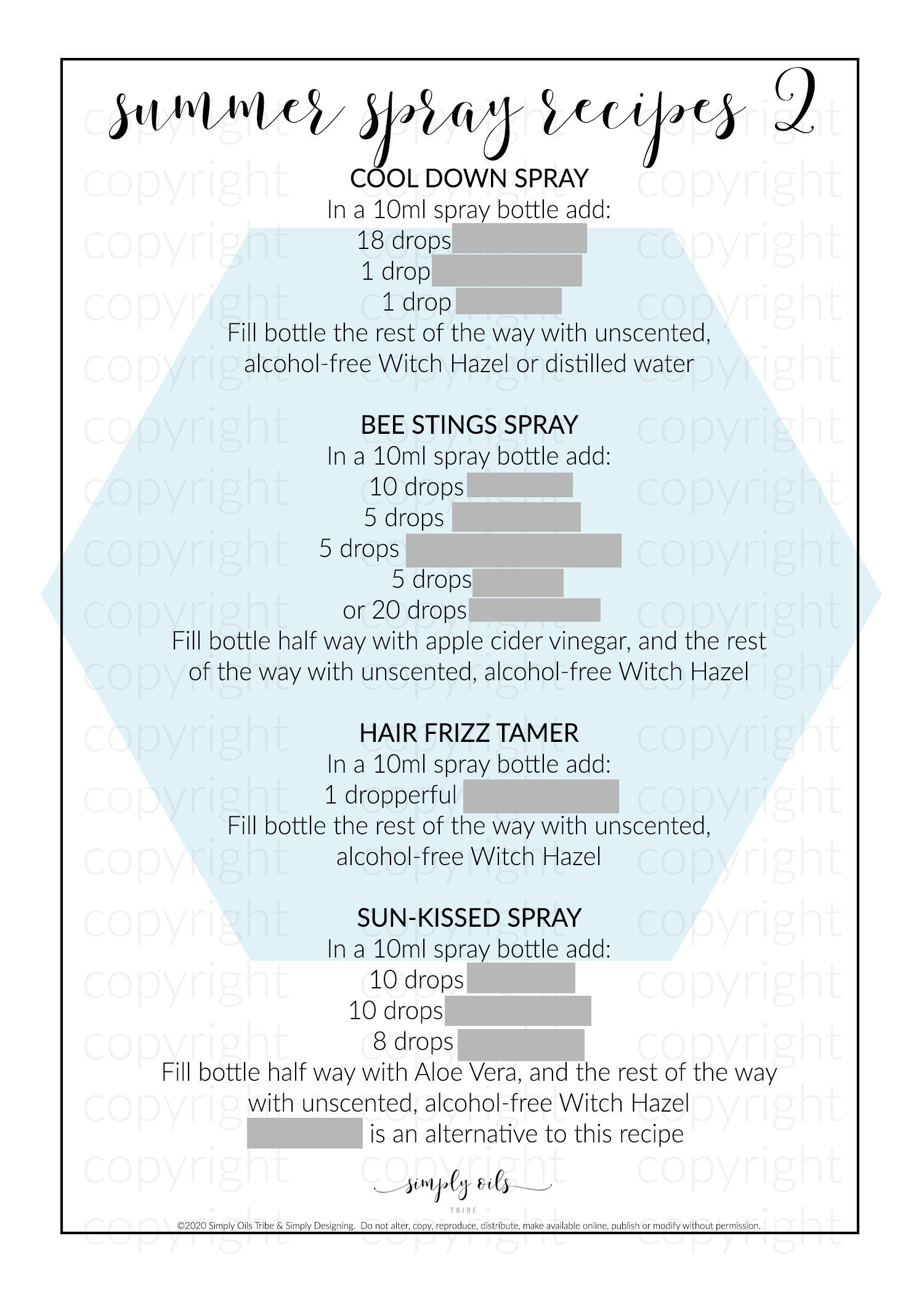 Summer Spray Bottle Labels & Recipe Card Part 2 - Labels for 10 Ml ...